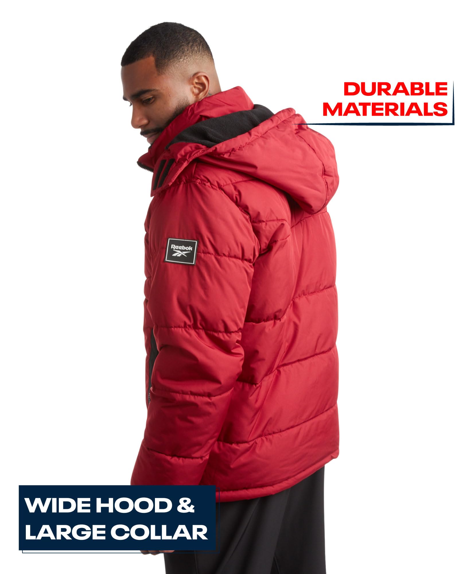 Reebok Men's Winter Jacket - Heavyweight Quilted Puffer Parka Coat - Weather Resistant Jacket for Men (L-XXL), Size Large, Dark Red