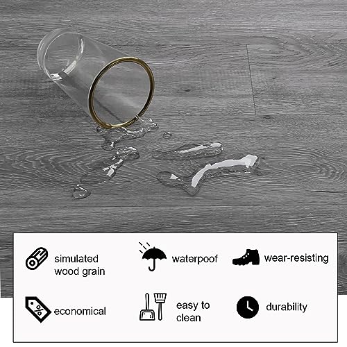 Oxdigi Peel and Stick Floor Tile 36" x 6"x 12 Packs/ 18 Sq.Ft, Thicken Wood Plank Flooring Self-Adhesive Waterproof for Kitchen Living Room RV, Easy DIY Floor Stickers, Smoky Grey