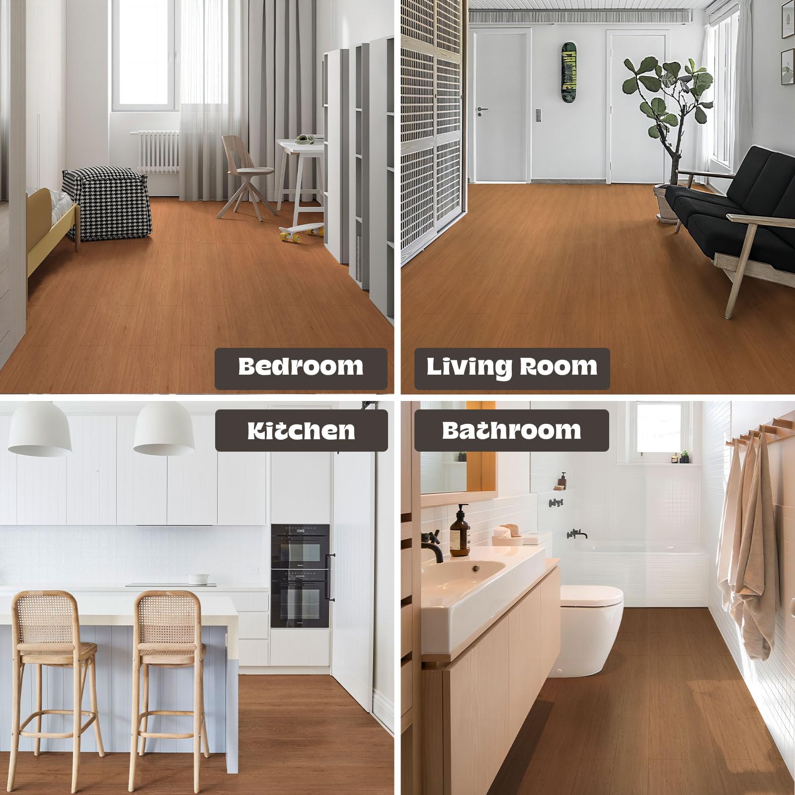 Oxdigi Peel and Stick Floor Tile 36" x 6"x 36 Packs/ 54 Sq.Ft, Thicken Wood Plank Flooring Self-Adhesive Waterproof for Kitchen Living Room RV, Easy DIY Floor Stickers, Brownish