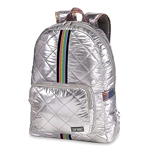 Top Trenz School or Camp Backpack or Daypack (Gunmetal Puffer w/ Rainbow Track Strap)