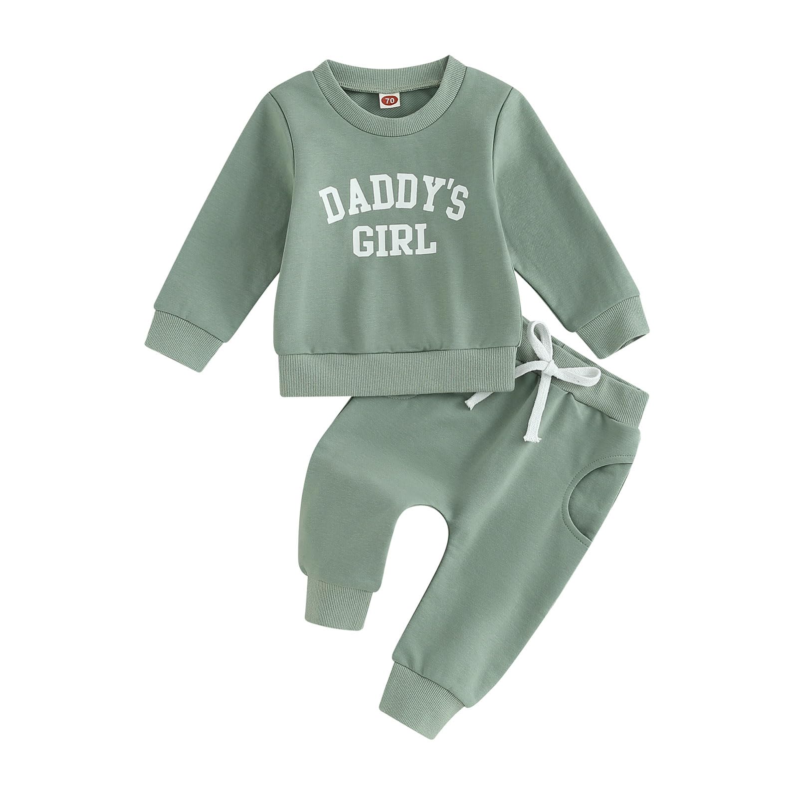 Toddler Baby Girl Clothes Long Sleeve Letter Print Crewneck Sweatshirt Sweatpants Fall Winter Sweatsuit Set Outfit (Daddy's Girl Green, 12-18 Months)