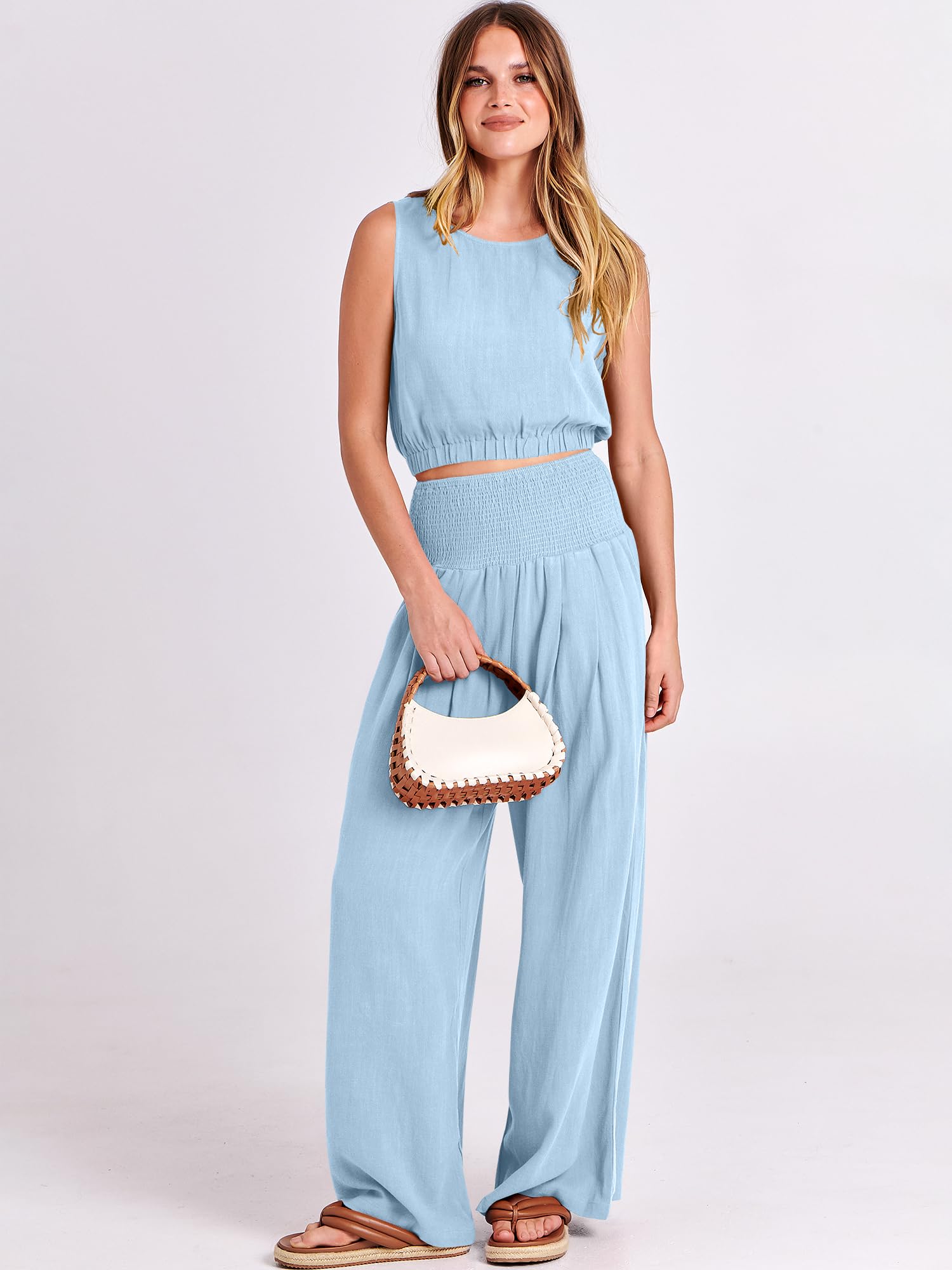 ANRABESS Women's 2 Piece Linen Lounge Set Casual Matching Pants Jumpsuit Summer Beach Travel Vacation Trendy Outfits X-Large