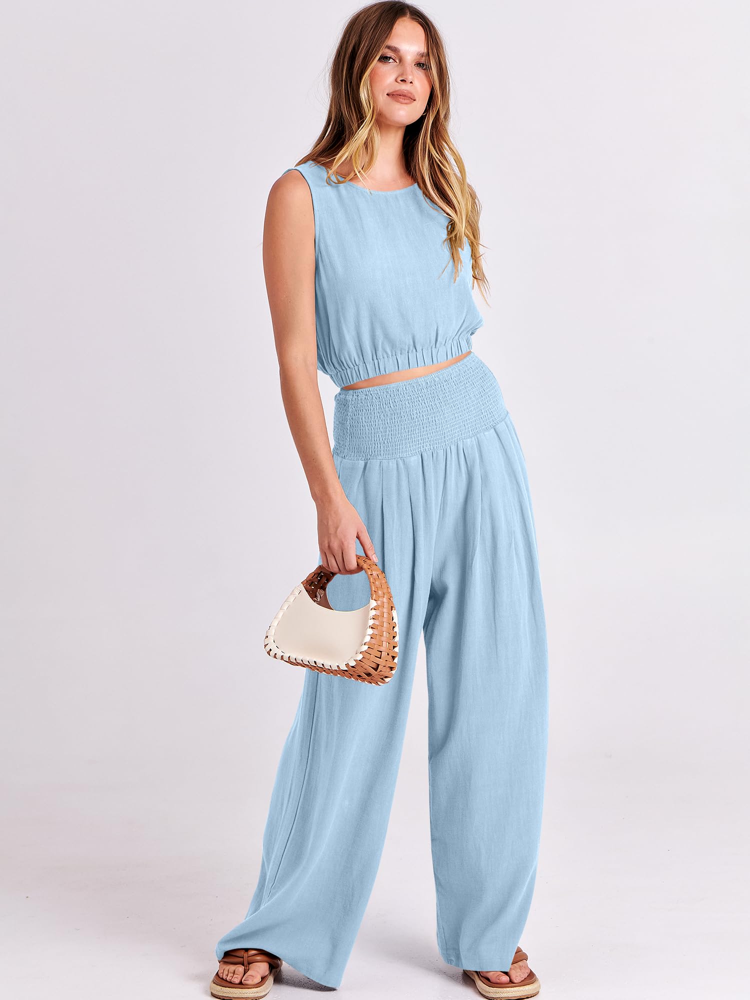 ANRABESS Women's 2 Piece Linen Lounge Set Casual Matching Pants Jumpsuit Summer Beach Travel Vacation Trendy Outfits X-Large
