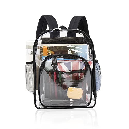ELEKFINE Clear Backpack, Heavy Duty PVC Clear Bag Stadium Approved - Clear Book Bag for School, Work, Travel, Security, Festival, College (12 Inch)