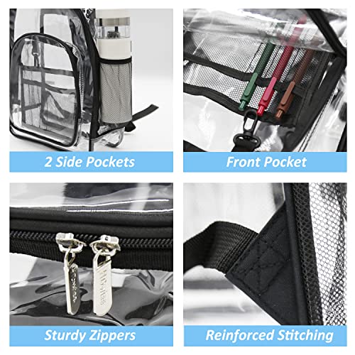 ELEKFINE Clear Backpack, Heavy Duty PVC Clear Bag Stadium Approved - Clear Book Bag for School, Work, Travel, Security, Festival, College (12 Inch)