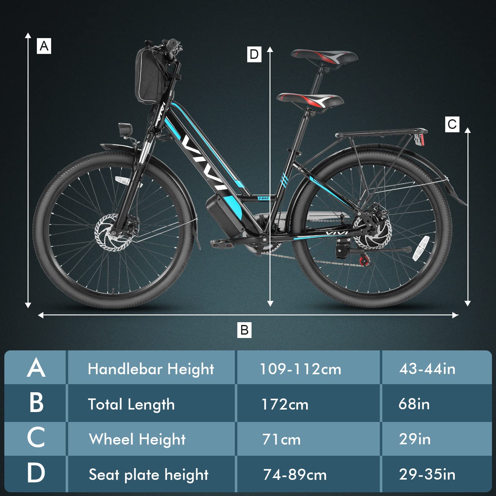 Vivi Electric Bike 500W, 26" Ebike for Adults Electric Bicycle Step Through with Removable 36V 288Wh Lithium Battery, 20MPH Commuter Ebike, Up to 50 Miles, Cruise Control, Professional 7 Speed