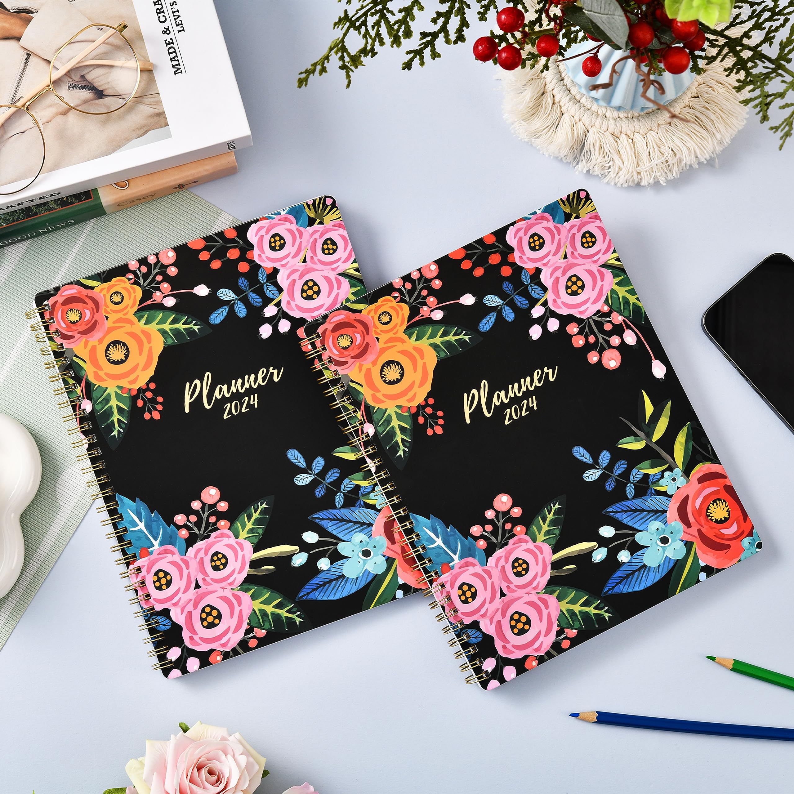 2024 Planner - Planner 2024 Weekly and Monthly, Jan. 2024 - Dec. 2024, 2024 Planner 8" x 10", 2024 Calendar Monthly Planner with Premium Thick Paper, Twin-Wire Binding, 12 Printed Tabs, Large Blocks,