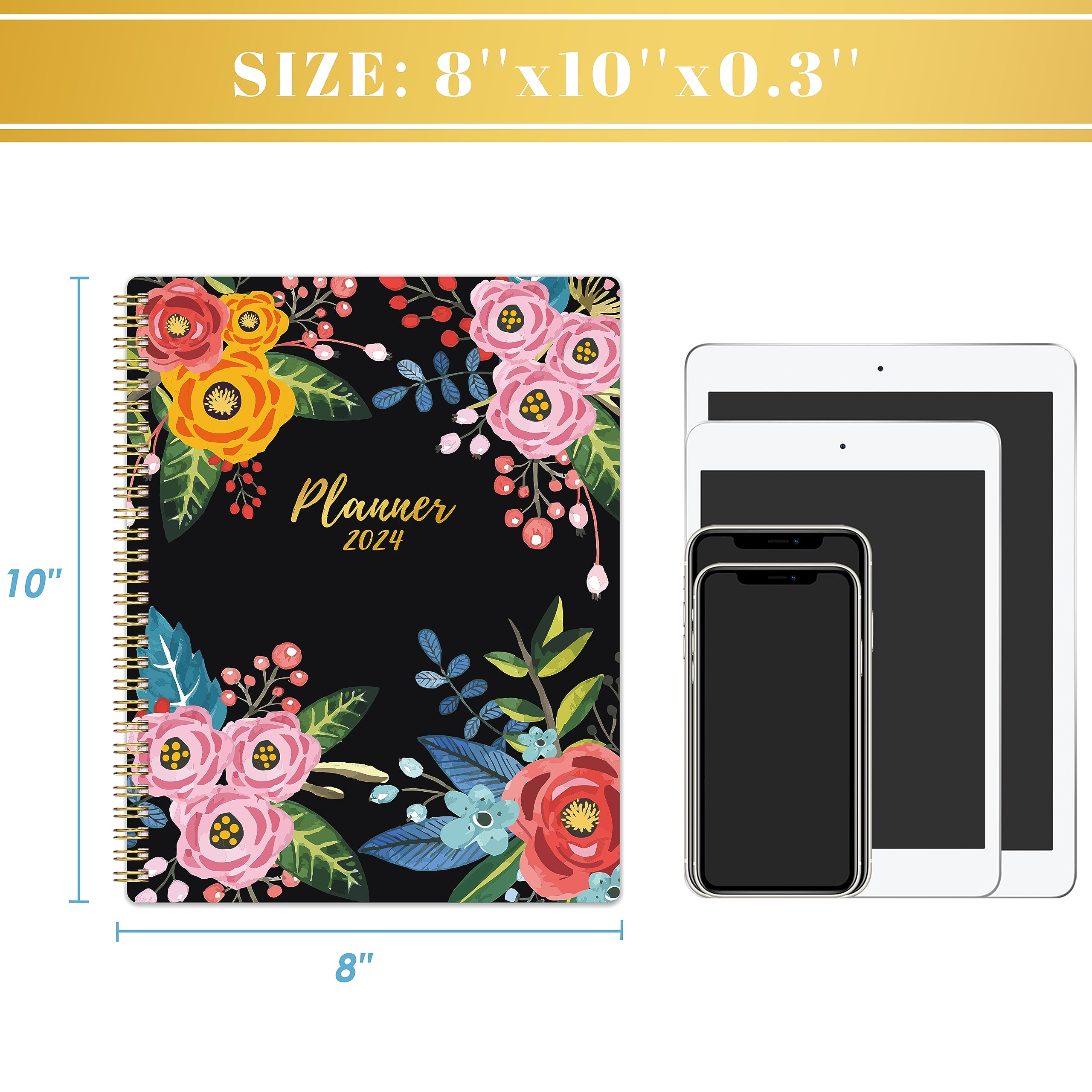 2024 Planner - Planner 2024 Weekly and Monthly, Jan. 2024 - Dec. 2024, 2024 Planner 8" x 10", 2024 Calendar Monthly Planner with Premium Thick Paper, Twin-Wire Binding, 12 Printed Tabs, Large Blocks,