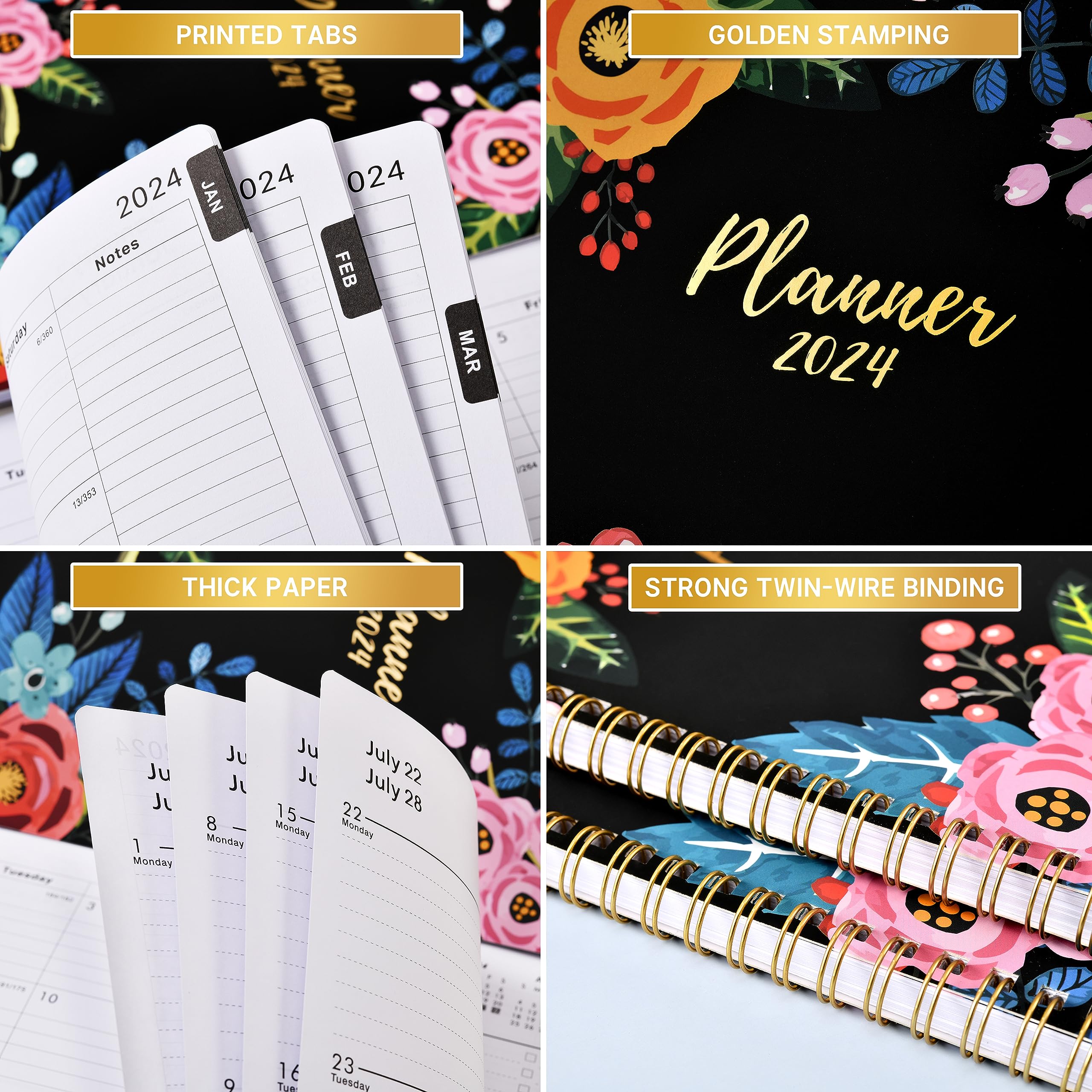 2024 Planner - Planner 2024 Weekly and Monthly, Jan. 2024 - Dec. 2024, 2024 Planner 8" x 10", 2024 Calendar Monthly Planner with Premium Thick Paper, Twin-Wire Binding, 12 Printed Tabs, Large Blocks,