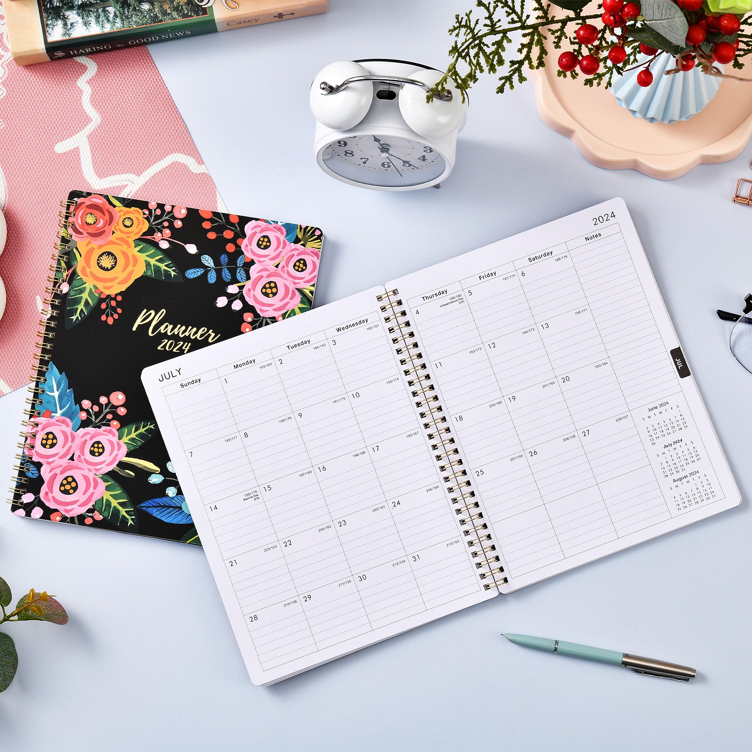 2024 Planner - Planner 2024 Weekly and Monthly, Jan. 2024 - Dec. 2024, 2024 Planner 8" x 10", 2024 Calendar Monthly Planner with Premium Thick Paper, Twin-Wire Binding, 12 Printed Tabs, Large Blocks,
