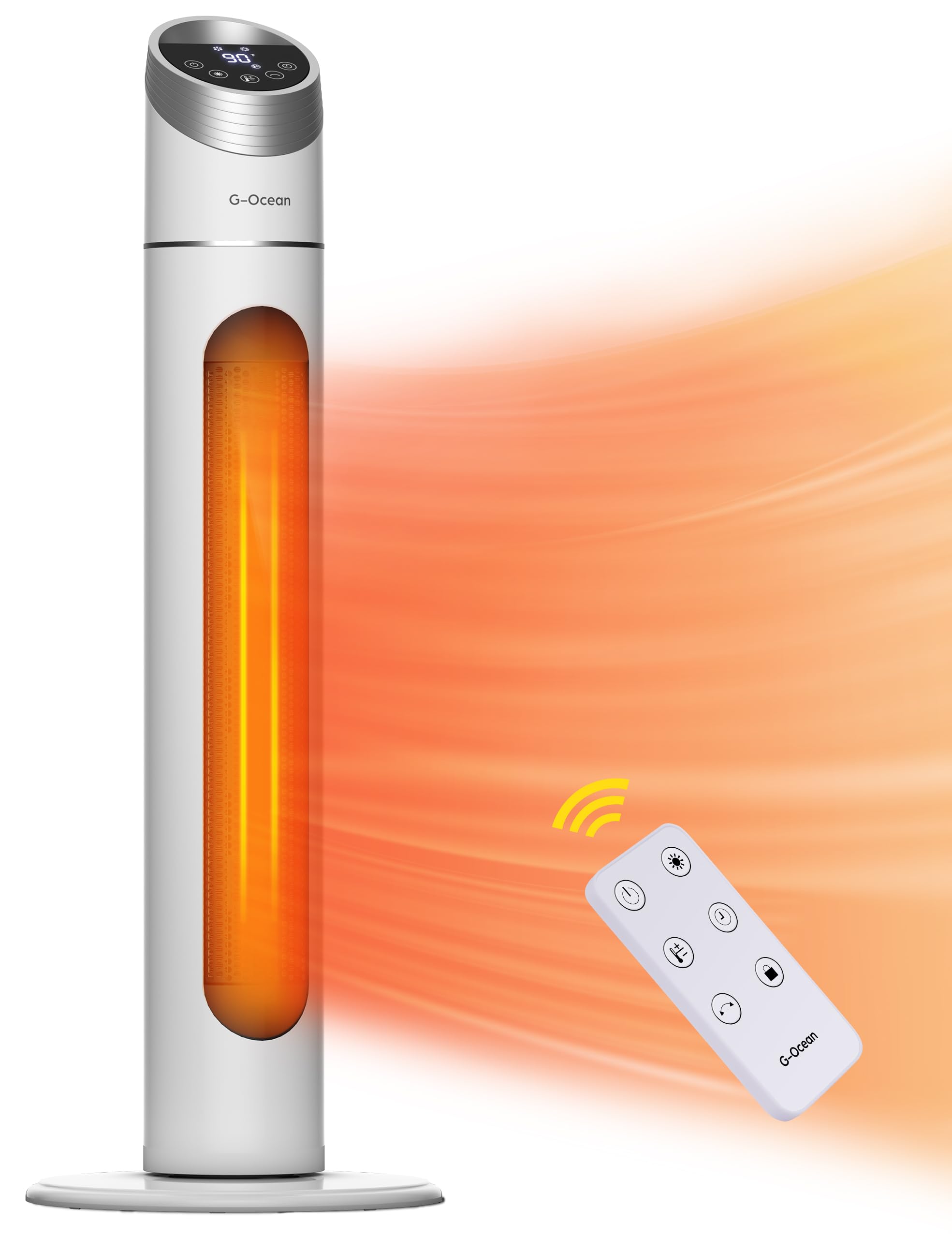 Space Heater for Large Room, 34" Tower Heater with Remote, 1500W Space Heater with 12H Timer, 70° Oscillating, Adjustable Thermostat, Overheating & Tip-over Protection for Garage, Home Indoor Use