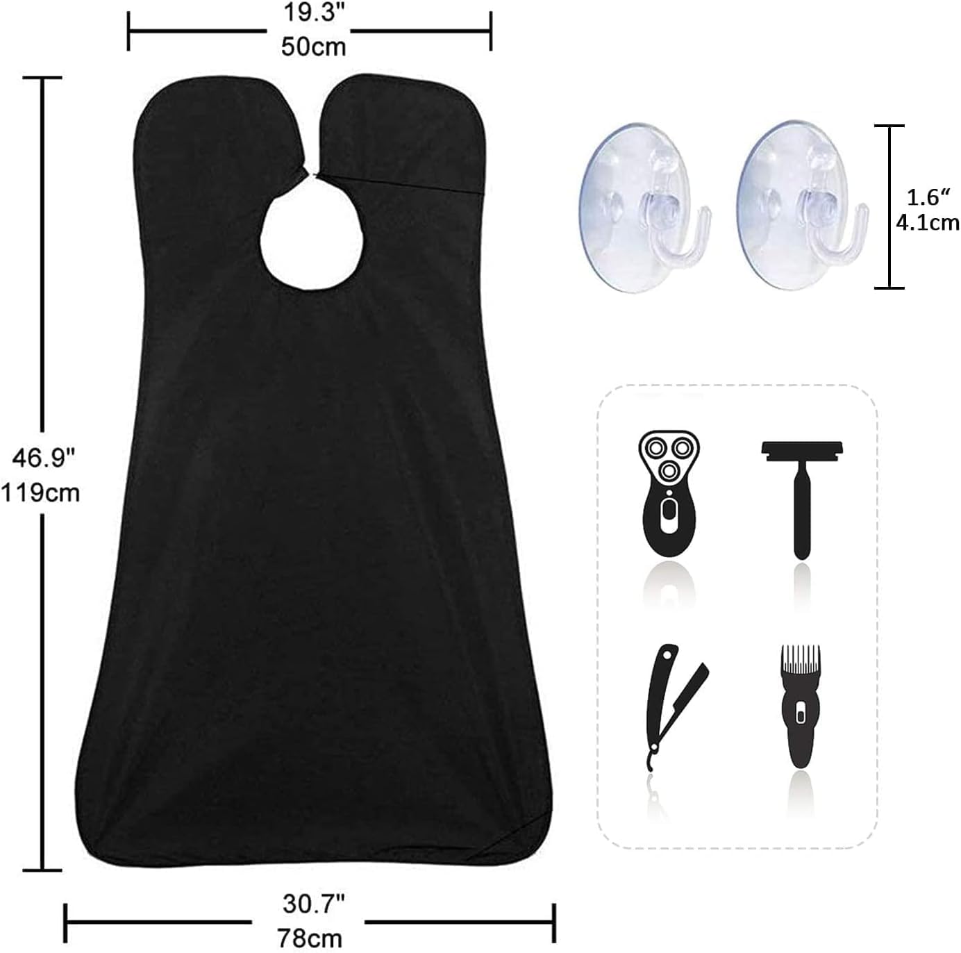 Beard Bib Apron, Beard Hair Catcher Waterproof Non-Stick Grooming Cloth, Shaving & Trimming & Beard Hair Catcher, with 3 Suction Cups, Best Gifts for Men