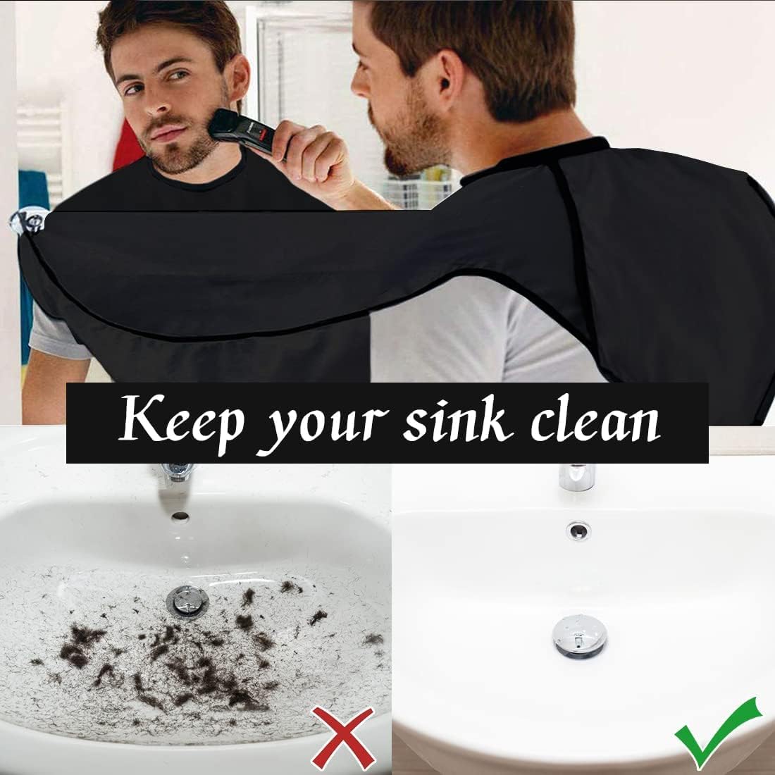 Beard Bib Apron, Beard Hair Catcher Waterproof Non-Stick Grooming Cloth, Shaving & Trimming & Beard Hair Catcher, with 3 Suction Cups, Best Gifts for Men