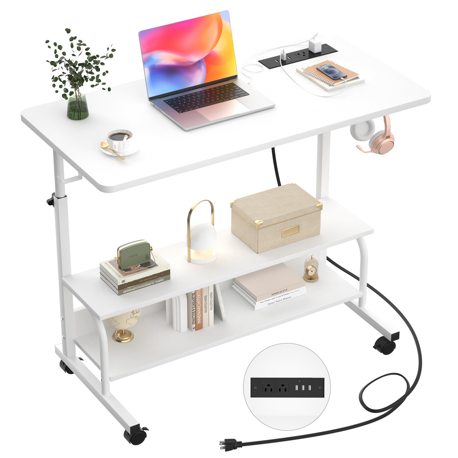 armocity Height Adjustable Standing Desk with Power Outlets, White