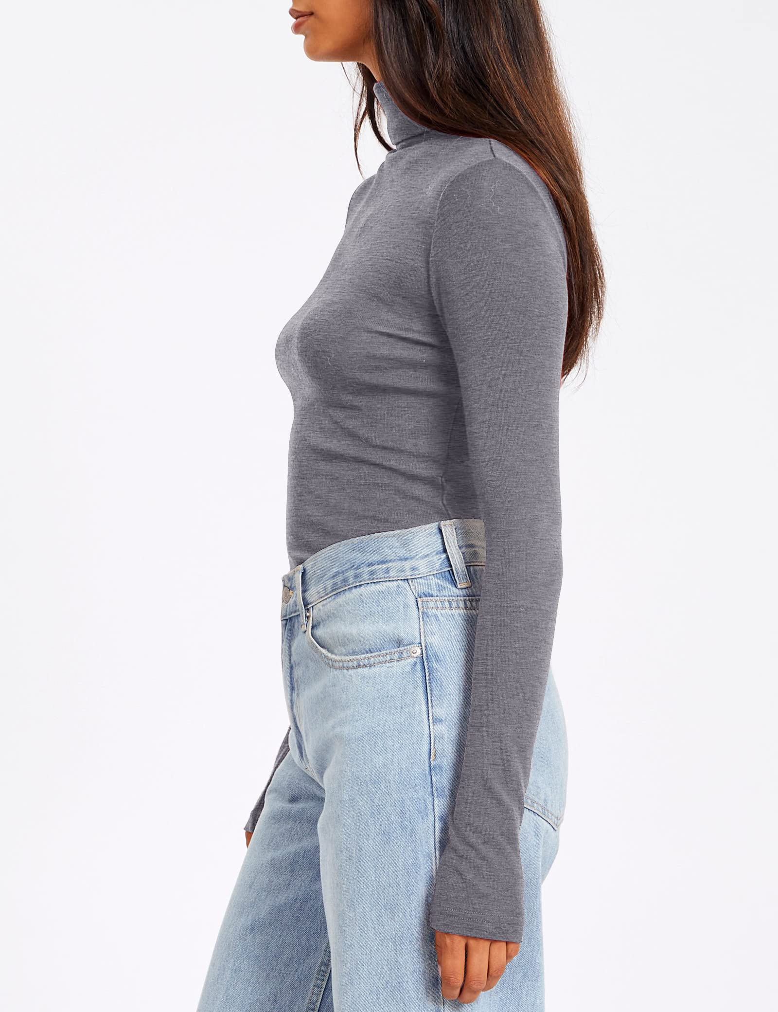 SUNBS Womens 3 Piece Turtleneck Long Sleeve Shirts Mock Neck Fall Fashion 2025 Slim Fit Winter Thermal Underwear Tops BlackWhiteGrey3 M