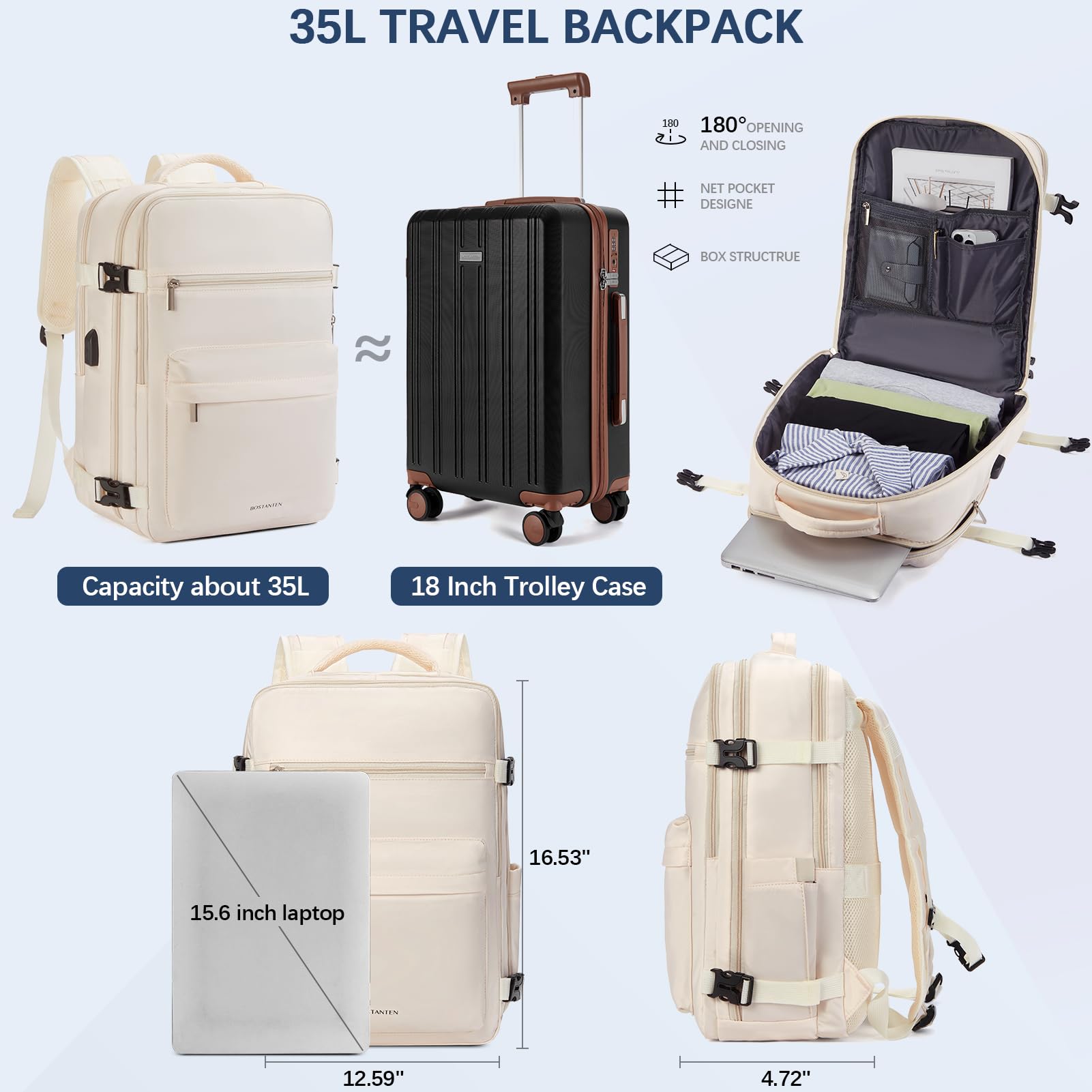 BOSTANTEN Crossbody Bags for Women & Travel Backpack for Women- Flight Approved Carry On Backpack