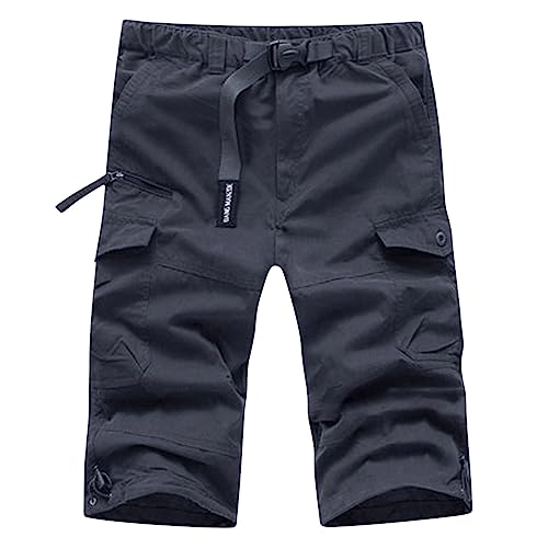 Mens Elastic Shorts with Pockets Big and Tall Cargo Shorts Elastic Waistband Tooling Shorts Multi Pockets Casual Stylish Solid Shorts 6" Inseam Linen Shorts for Men Gray 2X