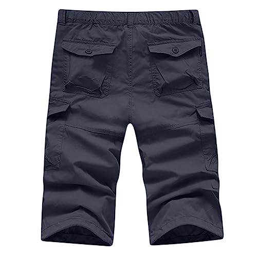 Mens Elastic Shorts with Pockets Big and Tall Cargo Shorts Elastic Waistband Tooling Shorts Multi Pockets Casual Stylish Solid Shorts 6" Inseam Linen Shorts for Men Gray 2X