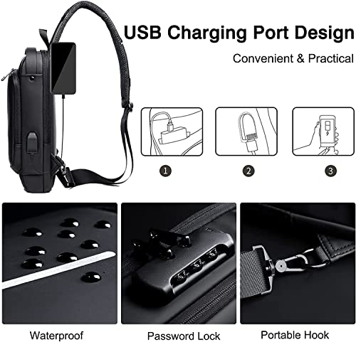 Anti Theft Sling Bag, USB Charging Sport Sling Anti-theft Shoulder Backpack, Waterproof Crossbody Bags (Gray Brown)