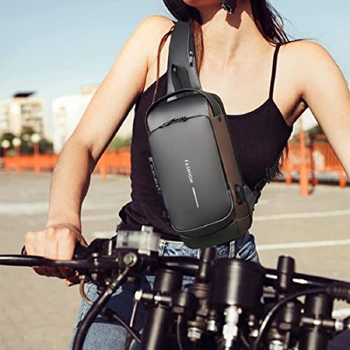 Anti Theft Sling Bag, USB Charging Sport Sling Anti-theft Shoulder Backpack, Waterproof Crossbody Bags (Gray Brown)