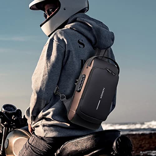 Anti Theft Sling Bag, USB Charging Sport Sling Anti-theft Shoulder Backpack, Waterproof Crossbody Bags (Gray Brown)