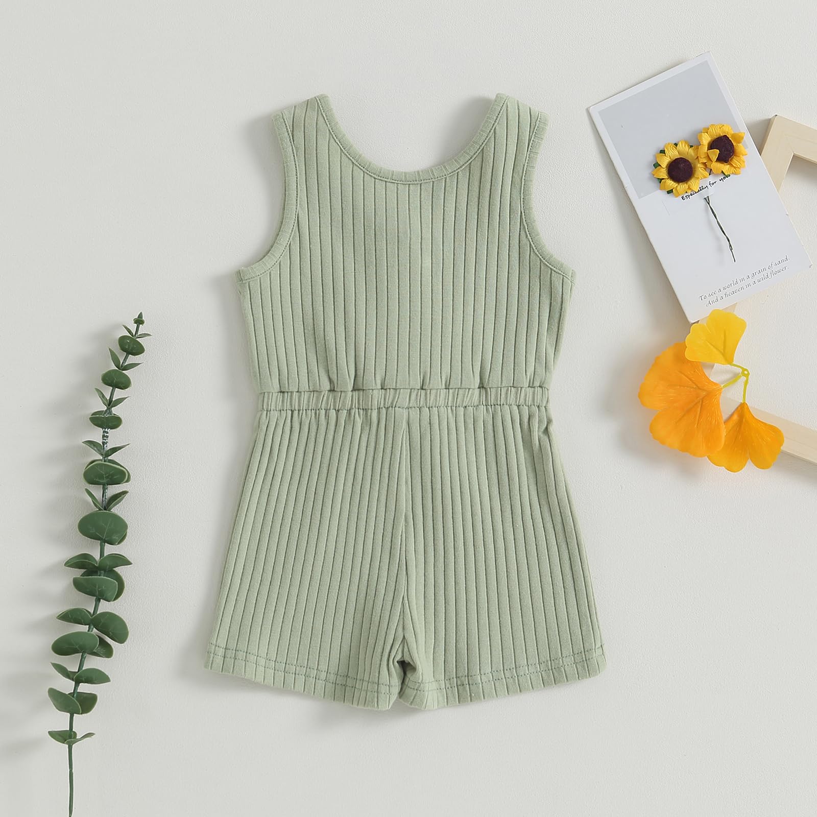 Toddler Baby Girl Summer Outfit Sleeveless Ribbed Romper Solid Color Jumpsuit Overall Shorts Cute Infant Newborn Clothes