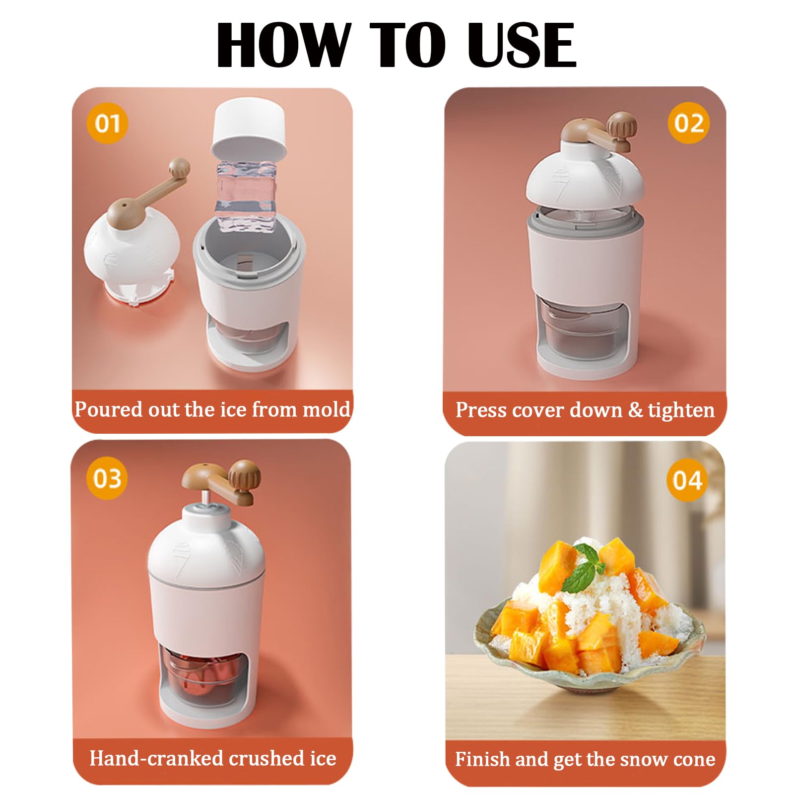 Manual Shaved Ice Shaver and Snow Cone Machines Portable Ice Crusher Table-Top Ice Maker with Free Ice Cube Tray, BPA Free