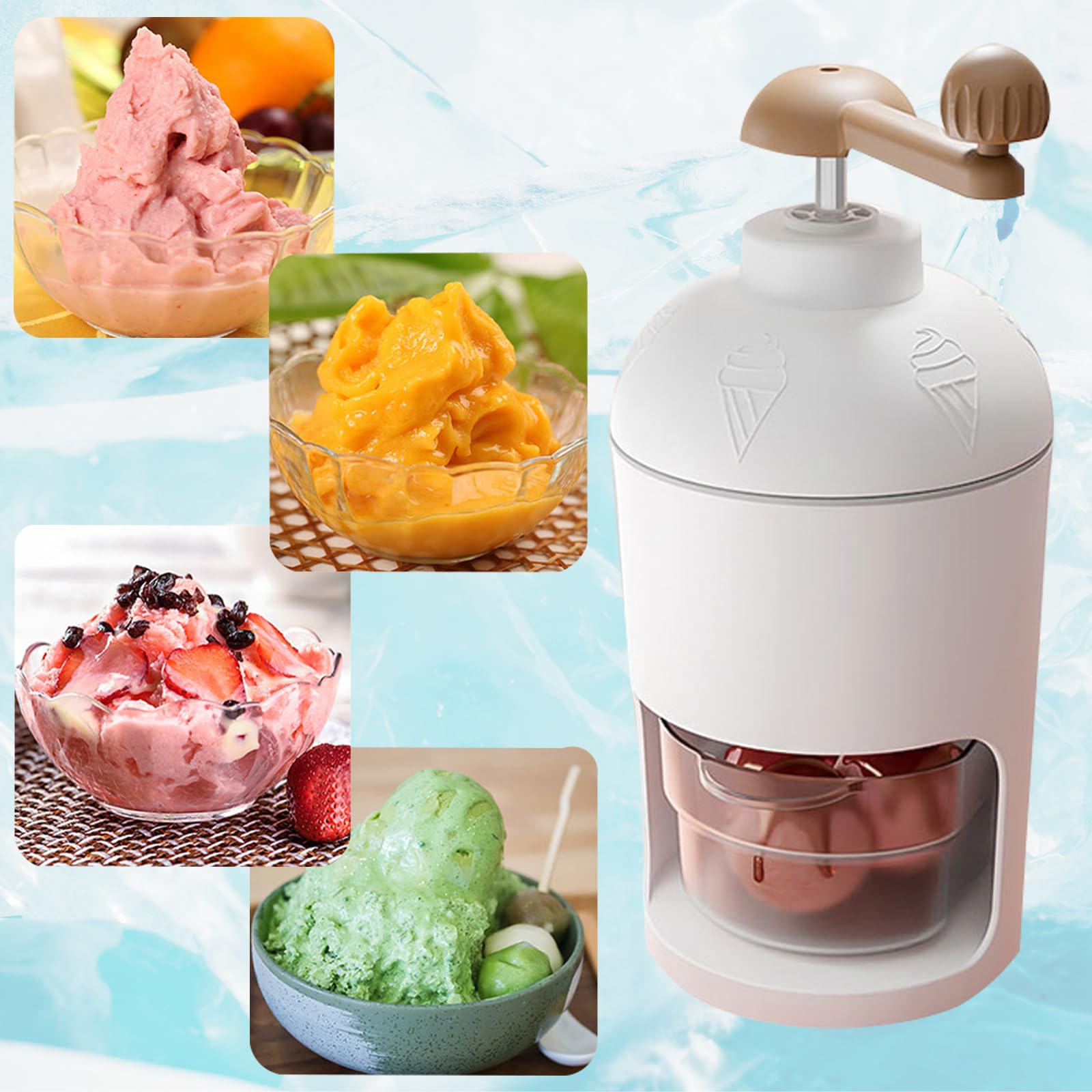 Manual Shaved Ice Shaver and Snow Cone Machines Portable Ice Crusher Table-Top Ice Maker with Free Ice Cube Tray, BPA Free