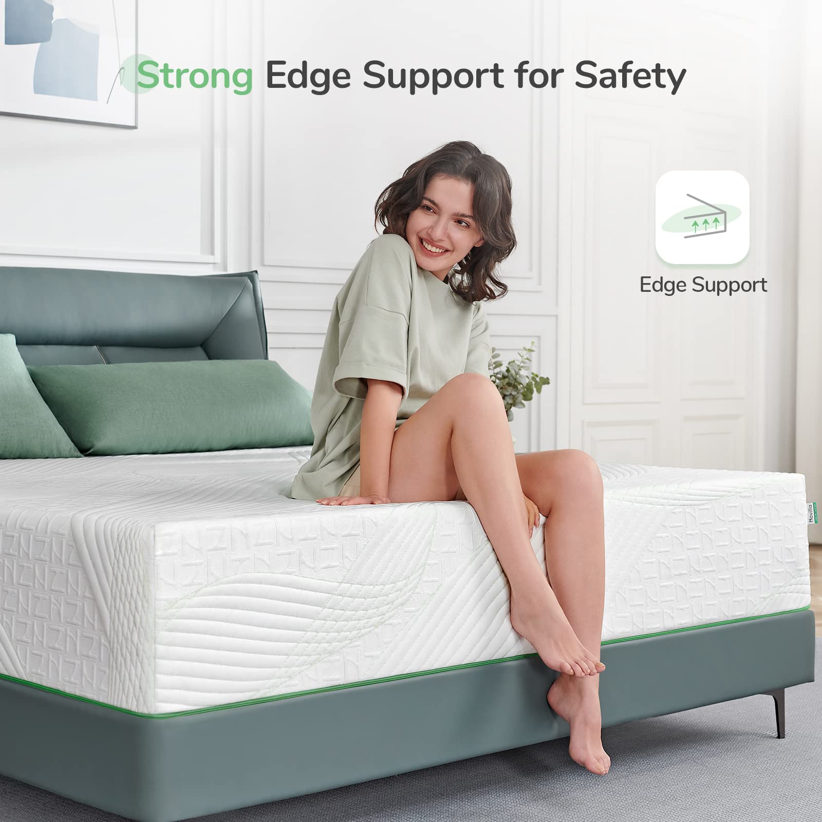 Novilla Full Mattress, 10 Inch, Cooling Memory Foam, Medium Firm, White