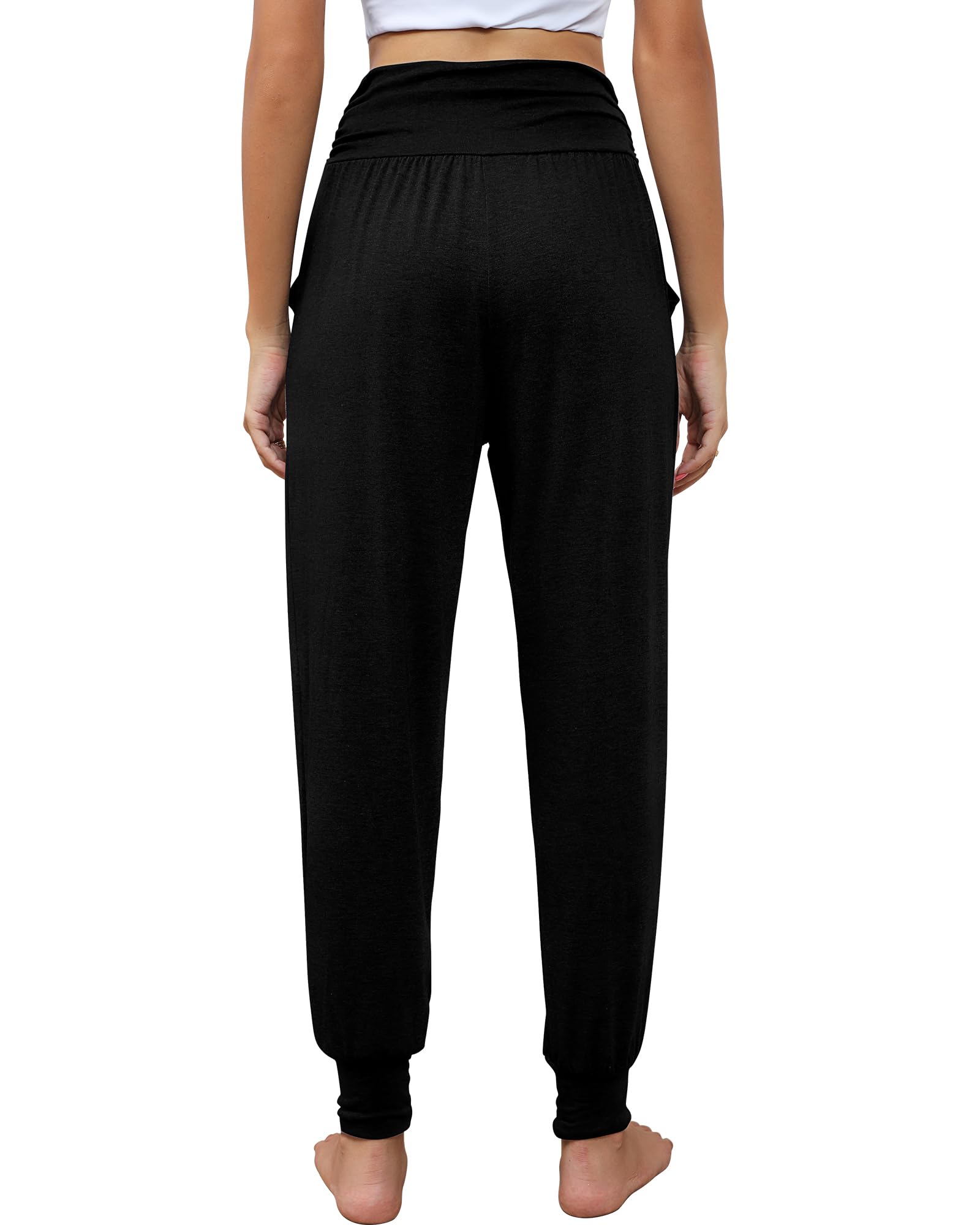 Locoowai 2 Pack Women's Yoga Joggers, Cozy Sweatpants with Pockets Casual Loose Comfy High Waisted Lounge Pants (Black, Dark Gray,Large)