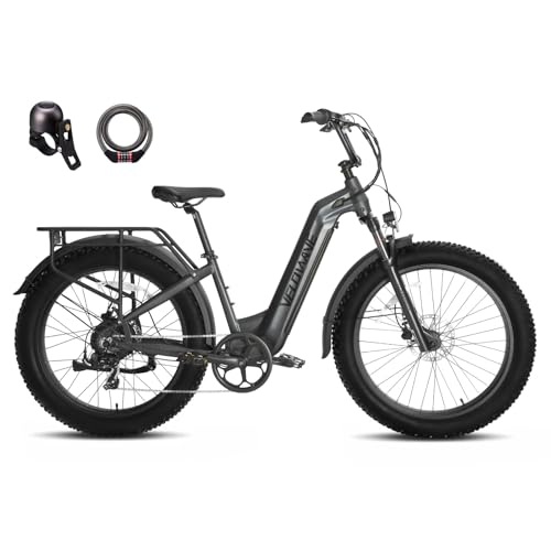 VELOWAVE Electric Bike 26" Fat Tire Ebike Electric Bike for Adults with Peak 1200W Brushless Motor 48V 15AH Removable LG Cell Battery Step-Thru E Bike Shimano 7-Speed