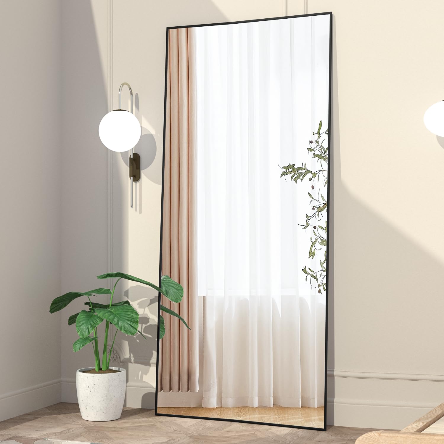 NEUWEABY Full Length Mirror 65"x24" Floor Mirror Large Black Mirror Body Rectangle Mirror for Bedroom Living Room Standing Hanging or Leaning Against Wall Aluminum Alloy Frame