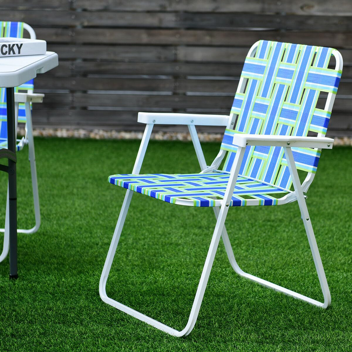 COSTWAY 6pcs Folding Beach Chair Camping Lawn Webbing Chair Lightweight 1 Position Blue