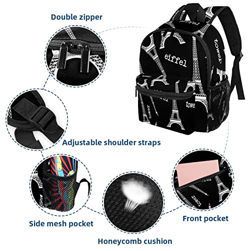 Daypack Bookbags Small Travel Bag for Boys Girls Casual Backpack, Paris Eiffel Tower Pattern