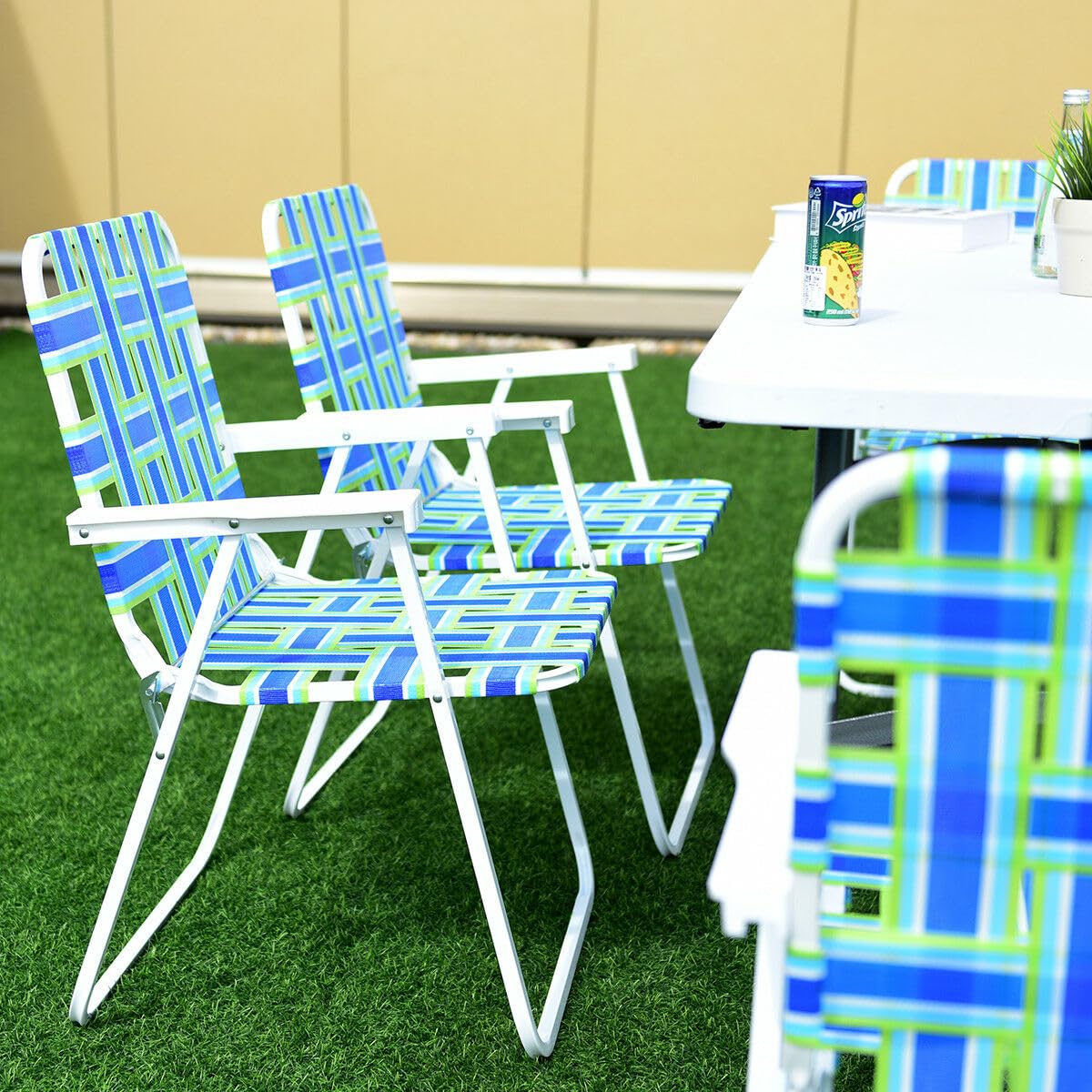 COSTWAY 6pcs Folding Beach Chair Camping Lawn Webbing Chair Lightweight 1 Position Blue