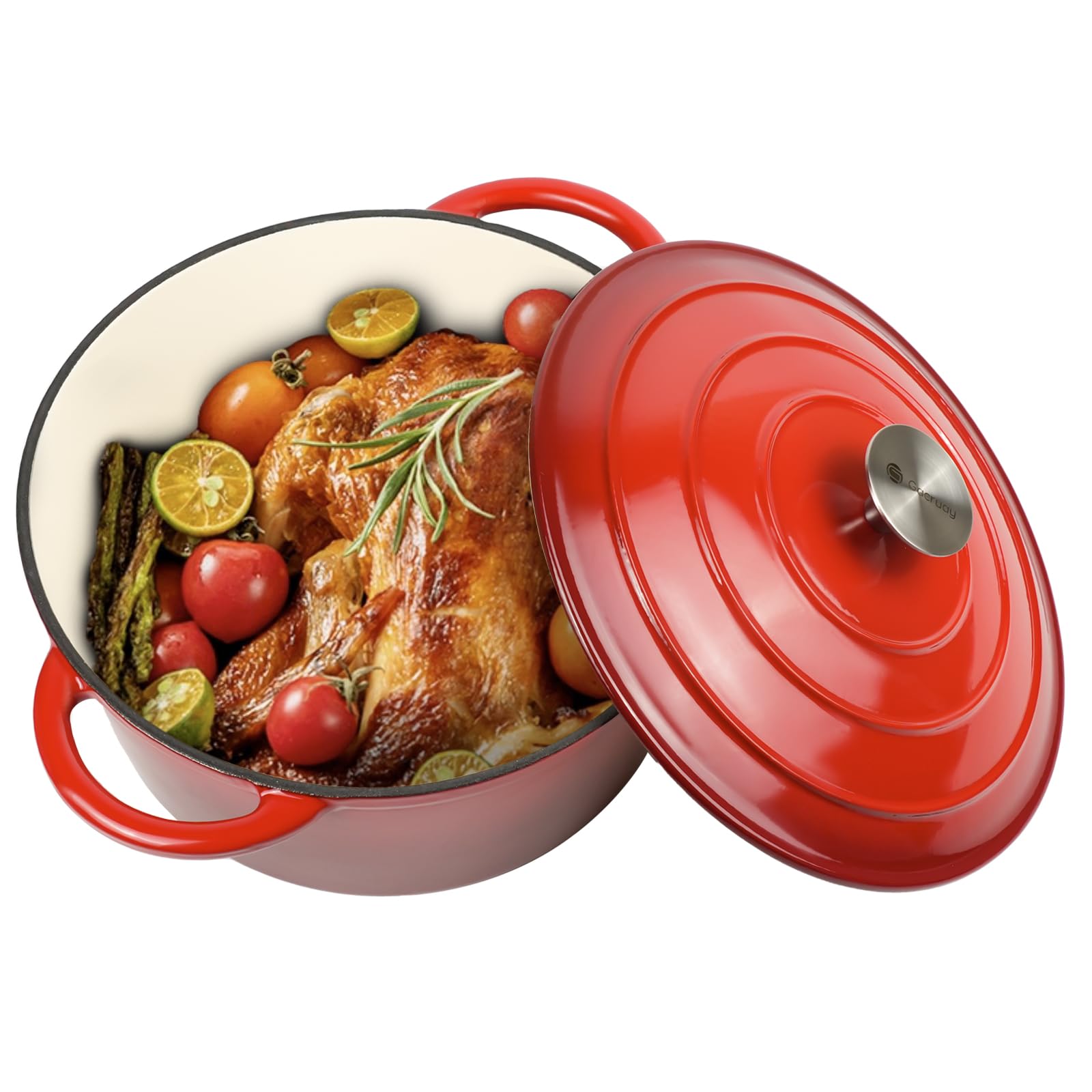 Gacuray 4.5Qt Enameled Cast Iron Dutch Oven Pot with Lidnd Dual Handles Heavy Duty Non-Stick Red