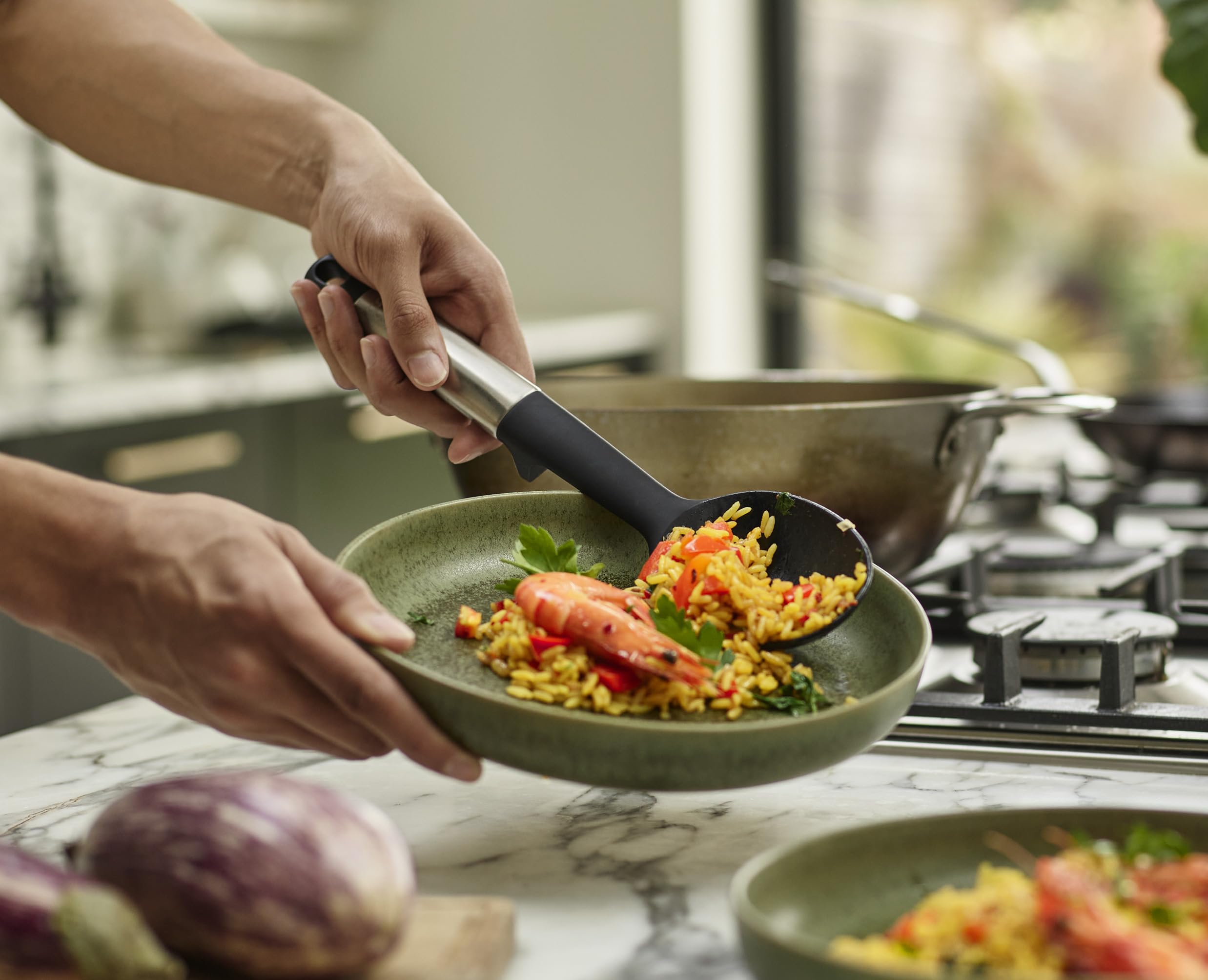 Joseph Joseph Elevate Silicone Solid Spoon, BPA Free, Heat Resistant Non Stick Kitchen Utensil, Weighted Stainless Steel Handle