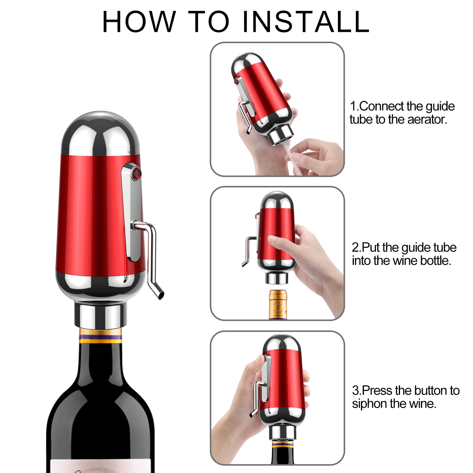 ADWSET Wine Aerator Wine Decanter, One Button Smart Wine Dispenser Wine Pourer Spout Best Wine Gifts for Wine Lovers(Wine red)
