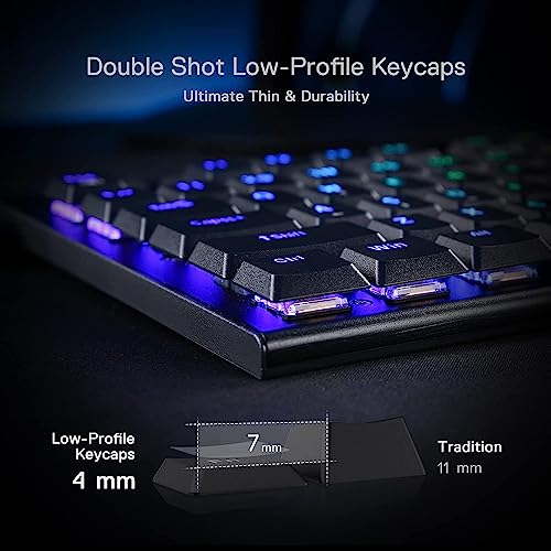 Redragon K619 Horus RGB Mechanical Keyboard, Ultra-Thin Designed Wired Gaming Keyboard w/Low Profile Keycaps, Dedicated Media Control & Clicky Blue Switches, Pro Software Supported