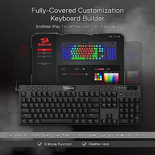 Redragon K619 Horus RGB Mechanical Keyboard, Ultra-Thin Designed Wired Gaming Keyboard w/Low Profile Keycaps, Dedicated Media Control & Clicky Blue Switches, Pro Software Supported