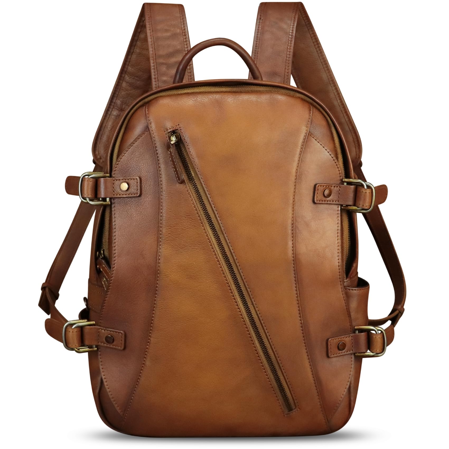 IVTG Genuine Leather Backpacks for Men Vintage Handmade High Capacity Leather Rucksack Casual Daypack Retro Knapsacks (Brown)
