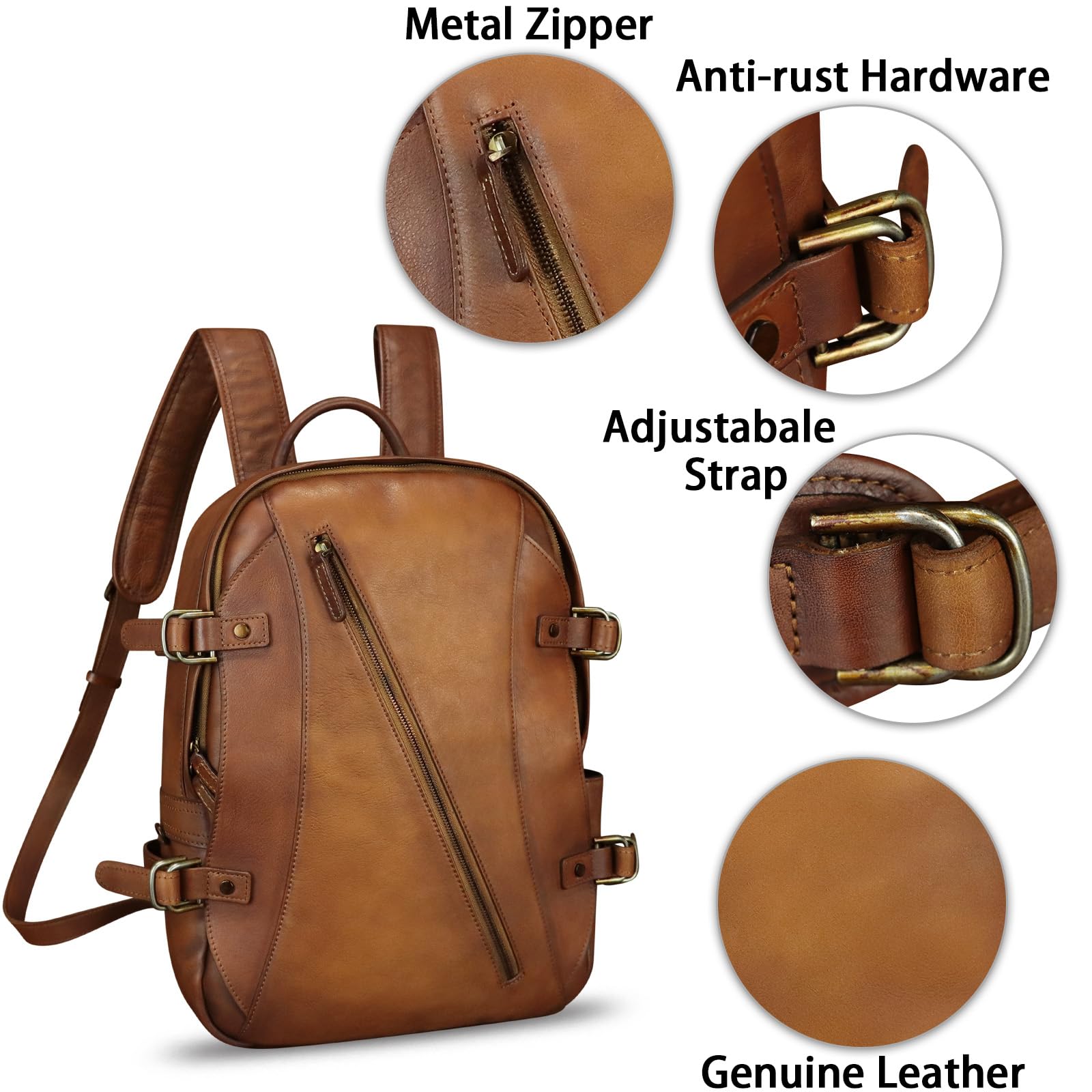 IVTG Genuine Leather Backpacks for Men Vintage Handmade High Capacity Leather Rucksack Casual Daypack Retro Knapsacks (Brown)