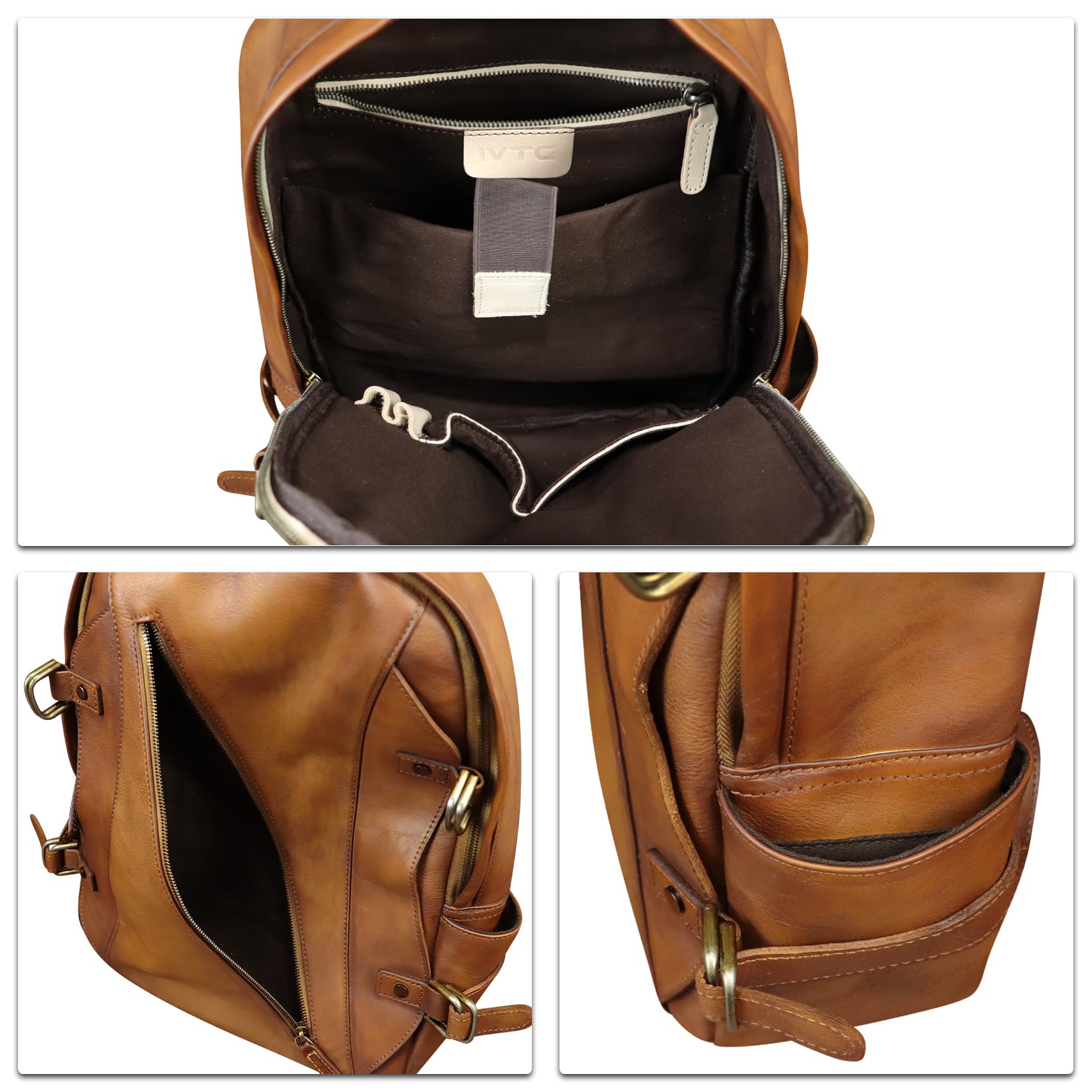 IVTG Genuine Leather Backpacks for Men Vintage Handmade High Capacity Leather Rucksack Casual Daypack Retro Knapsacks (Brown)