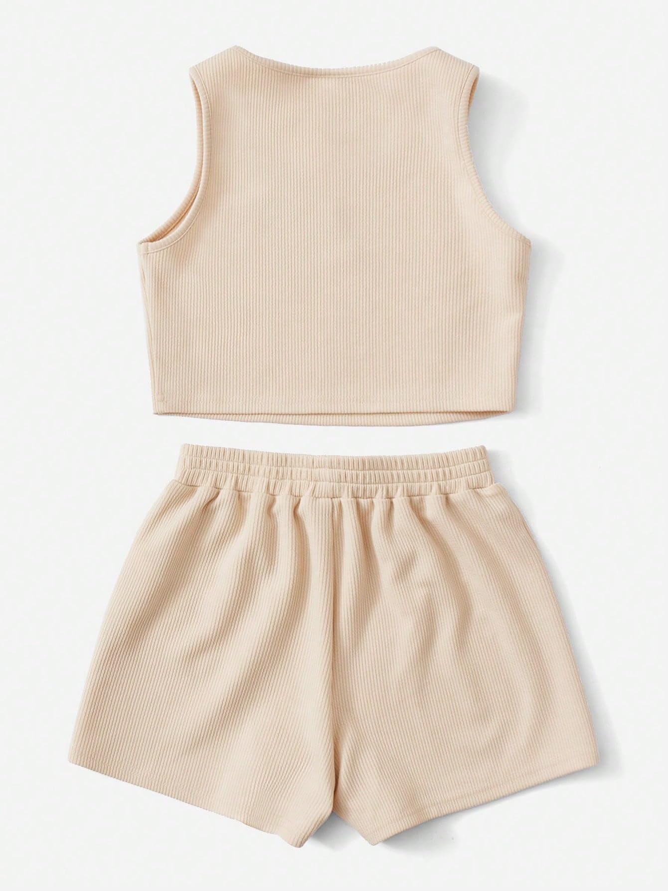 Verdusa Girl's 2 Piece Tracksuit Sets Workout Crop Tank Top and Short Sets Beige 11-12Y