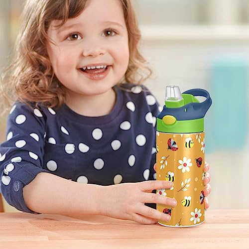 Kcldeci Insulated Water Bottle with Straw for Sports and Travel Cute Bees Ladybug Sports Water Bottles Keep Cold for 24 Hours and Hot