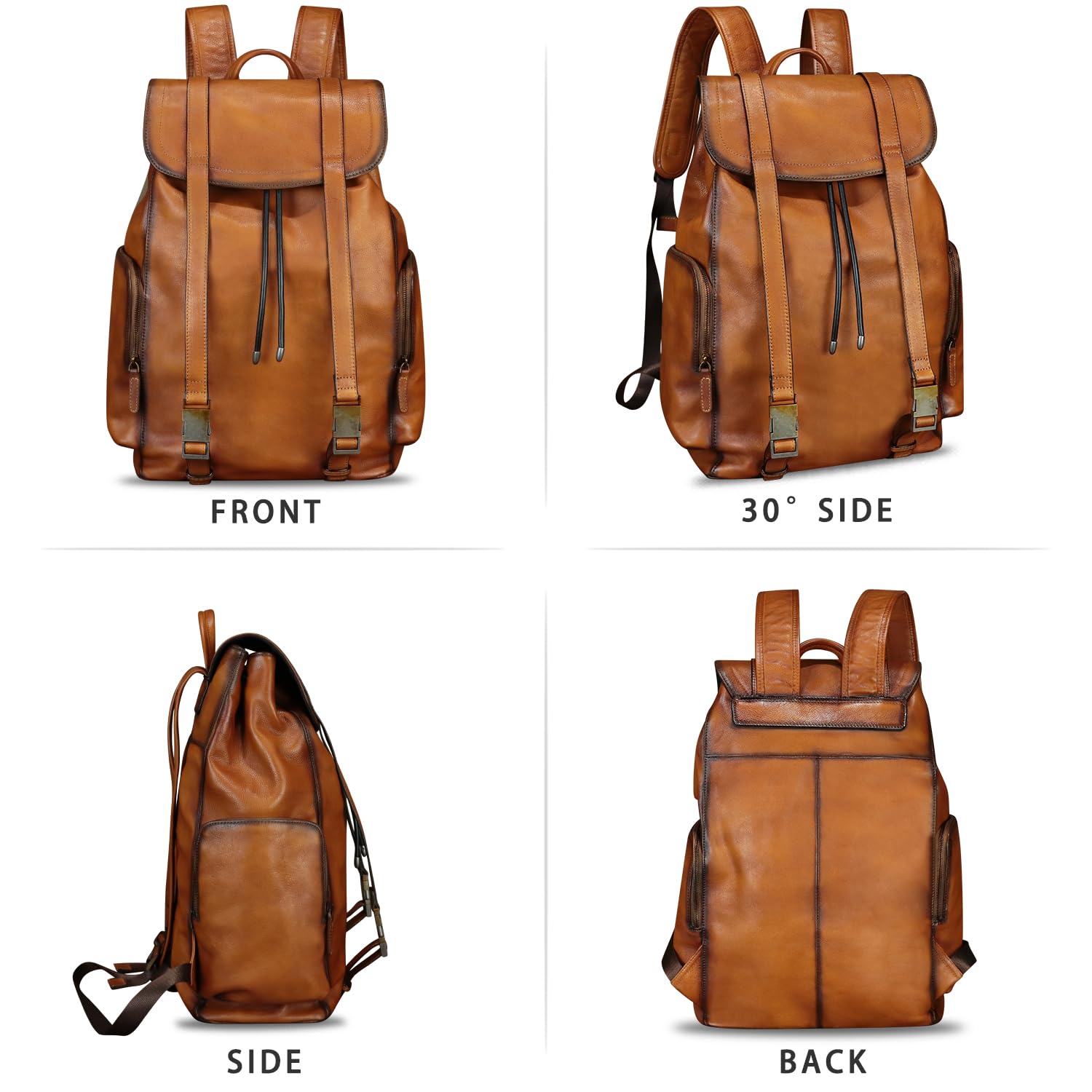 IVTG Genuine Leather Large Backpack for Men and Women Knapsack purse Rucksack Fashion Daypack High Capacity for Travel (Brown)