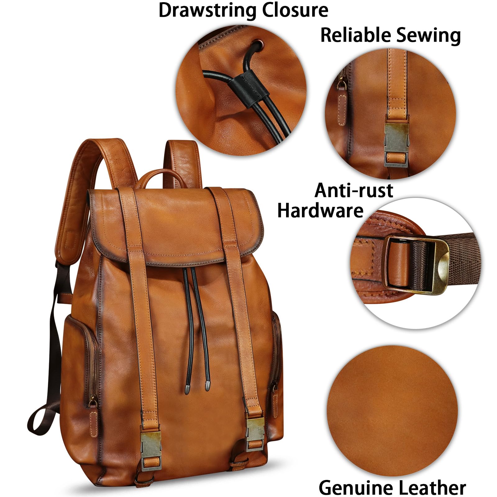 IVTG Genuine Leather Large Backpack for Men and Women Knapsack purse Rucksack Fashion Daypack High Capacity for Travel (Brown)