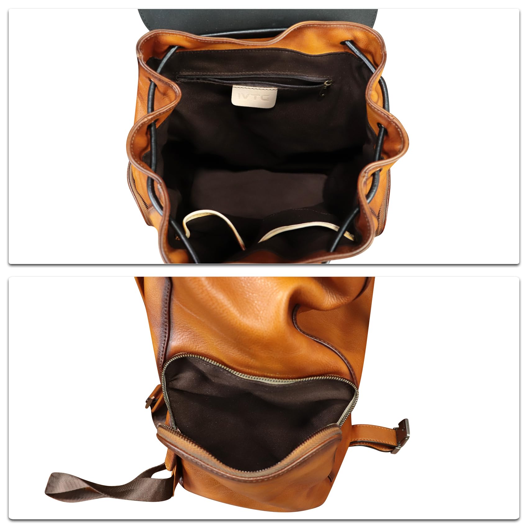 IVTG Genuine Leather Large Backpack for Men and Women Knapsack purse Rucksack Fashion Daypack High Capacity for Travel (Brown)
