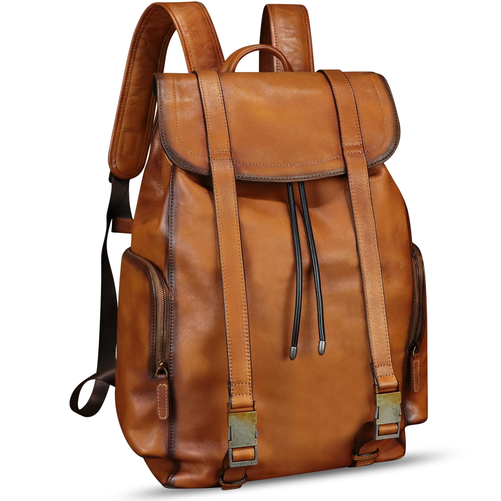 IVTG Genuine Leather Large Backpack for Men and Women Knapsack purse Rucksack Fashion Daypack High Capacity for Travel (Brown)