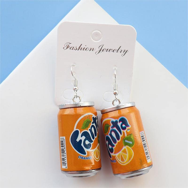 3D Mini Simulation Beer Bottle Earrings Drinks Bottle Drop Dangle Earrings Mug Can Earrings Creative Party Jewelry for Unisex-Fanta